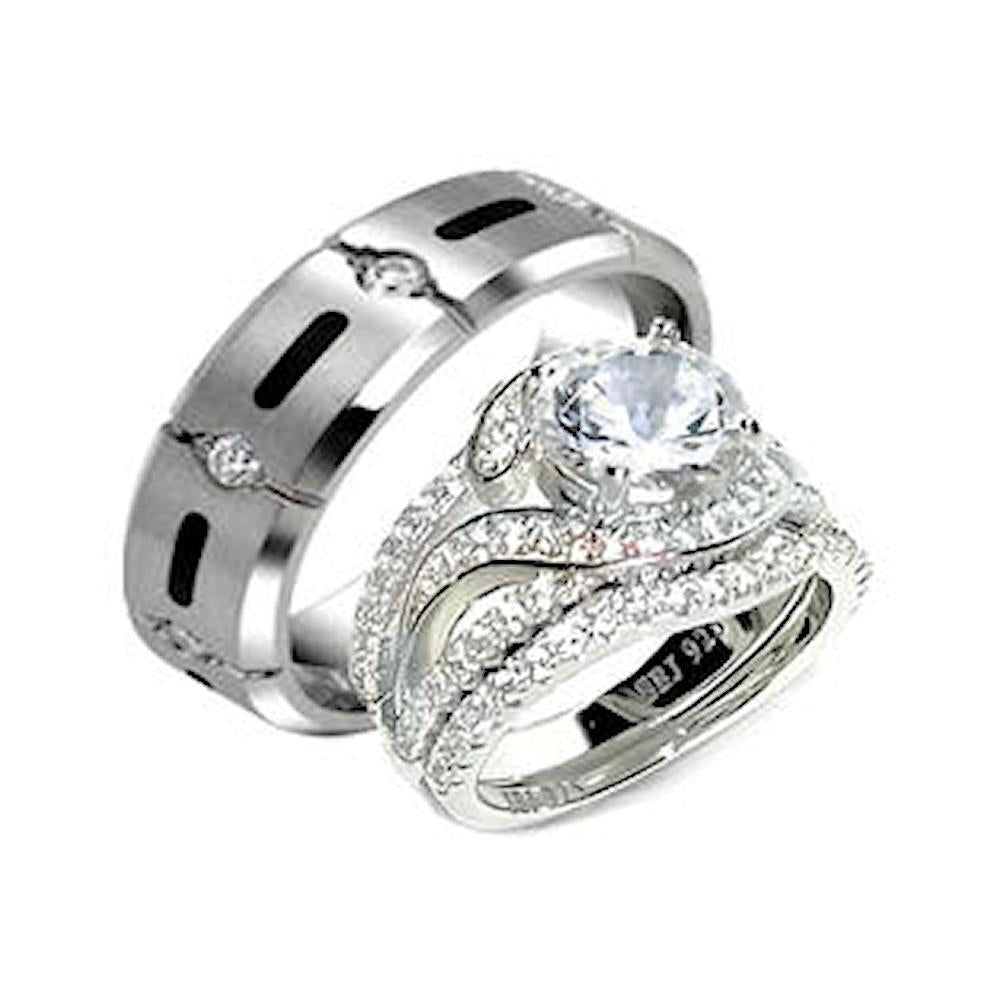 Home › His Her 3.25ct Sterling Silver Halo Wedding Ring Set Men's ...