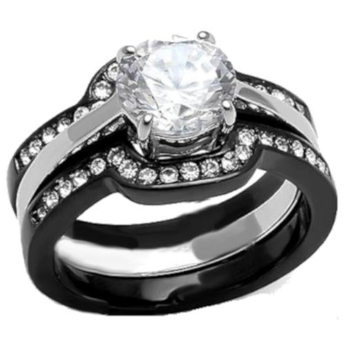 Home › 3 Piece Black Band Wedding Ring Round Brilliant Cut Cubic ...